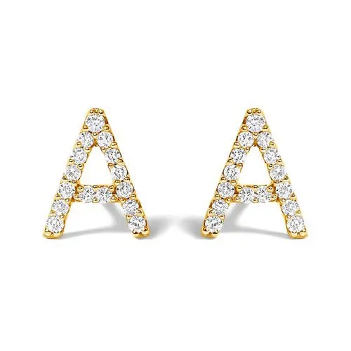 HAUS OF BRILLIANCE 10k Gold 1/10 Cttw Diamond Initial Stud Earring - Yellow Gold | A